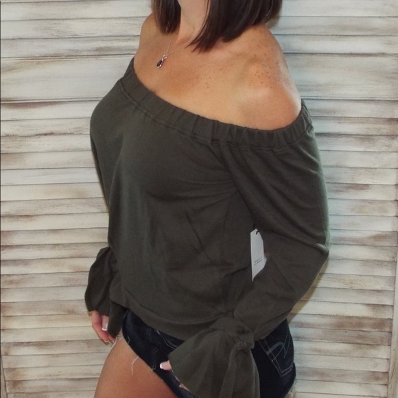 Tops | Last 1 Off Shoulder Tie Sleeve Bell Cuff 118 | Poshmark